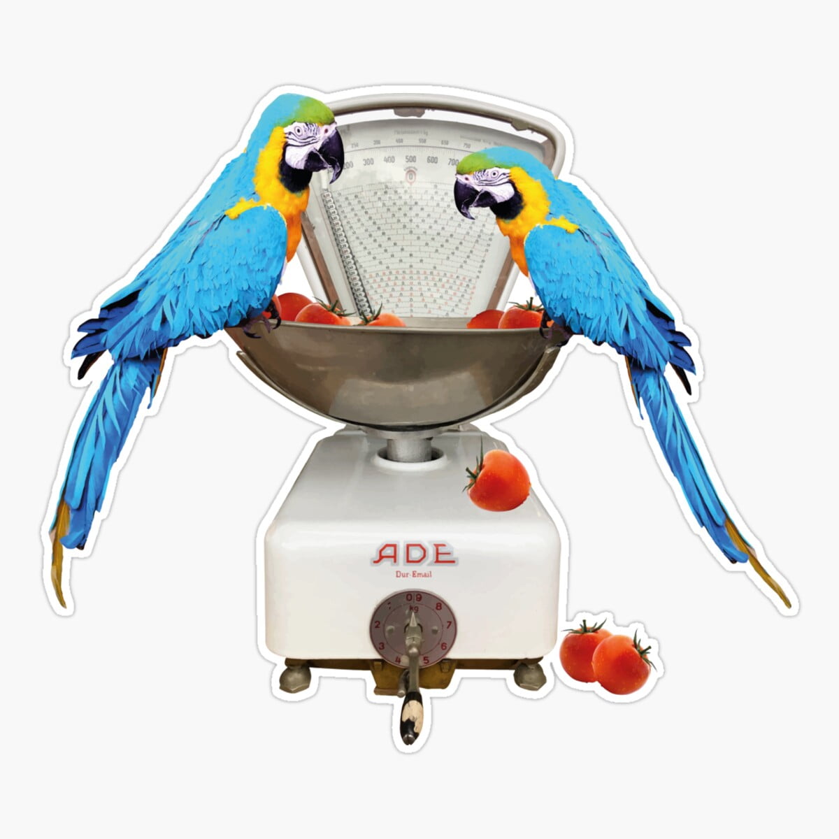 Maneki Macaw Parrots Birds - Kitchen Scales Tomatoes Sticker, Phone ...