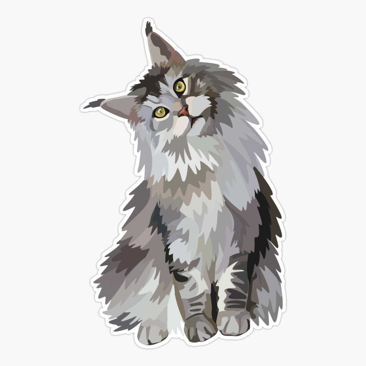 Maneki Maine Coon - Digital Illustration Sticker, Phone Decal Water ...