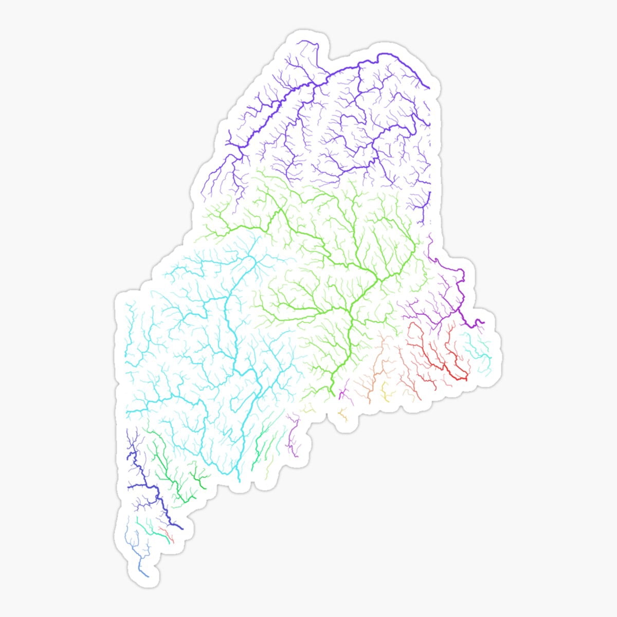 Maneki Maine River Basin Map In Rainbow Colours With White Background ...
