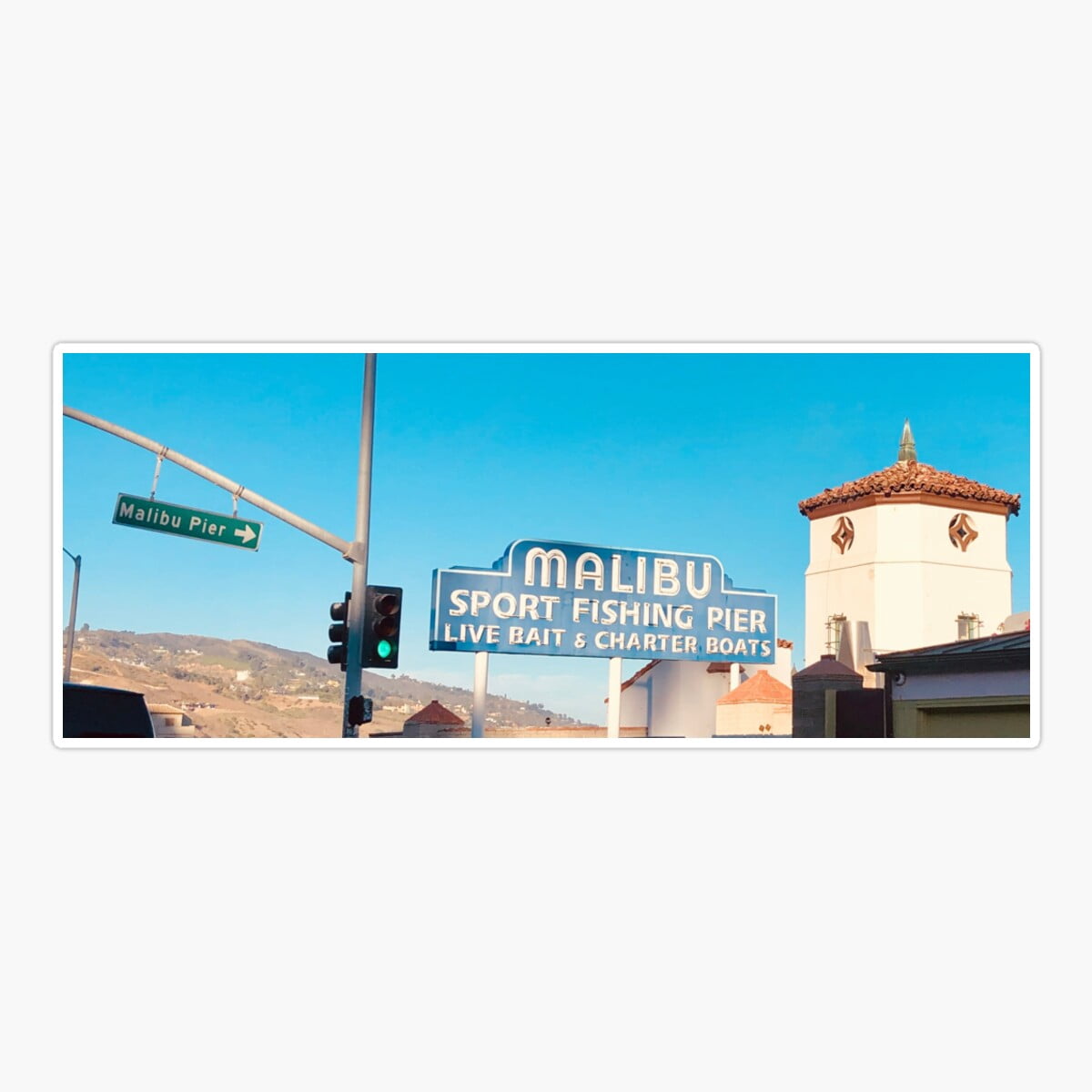 Maneki Malibu Sport Ishing Pier Sign With Street Sign Malibu Pier, On A ...