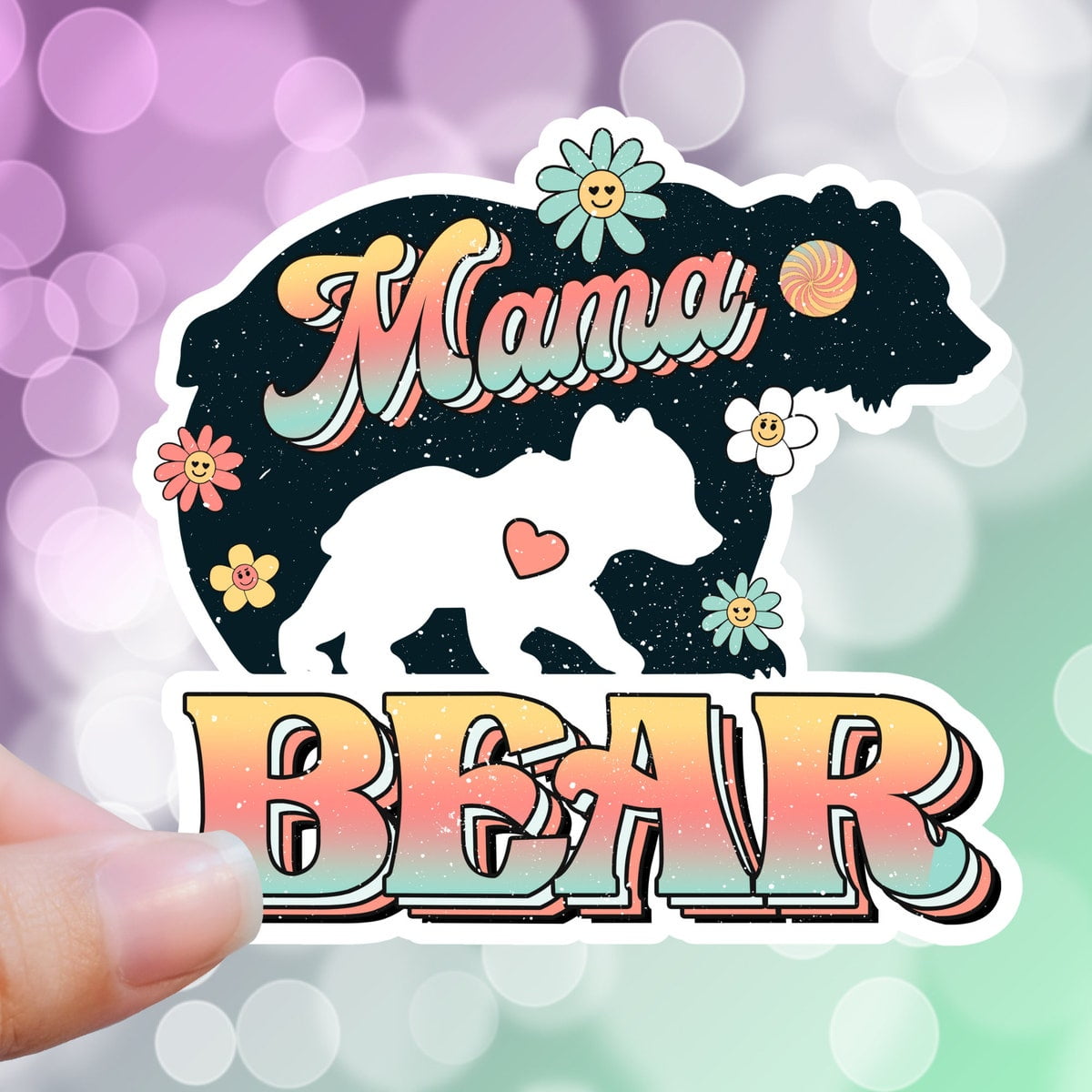 Maneki Mama Bear Sticker, Floral Mom Decal, Mothers Day Gift Supplies ...