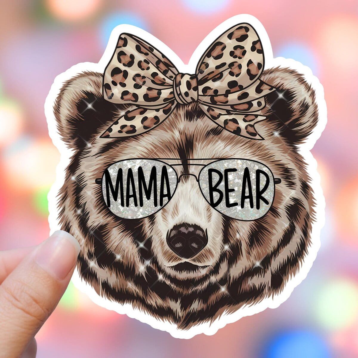 Maneki Mama Bear Sticker, Mom Leopard Print Decal, Mothers Day Stickers ...