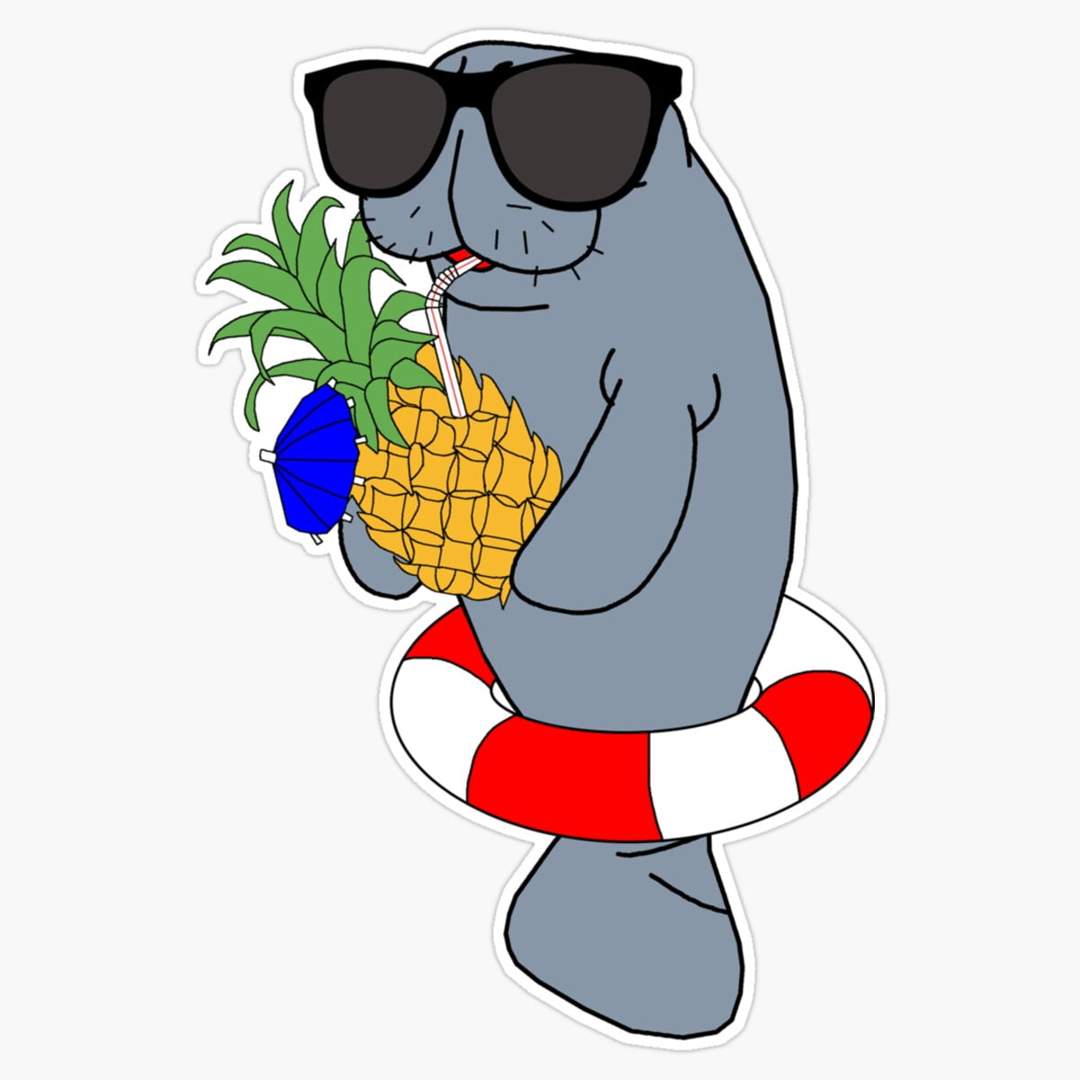 Maneki Manatee On Vacation Er, Phone Decal Water Bottle Stickers Car ...