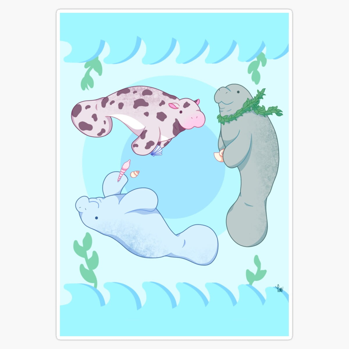 Maneki Manatee’S With Seashells! Er, Phone Decal Water Bottle Stickers ...