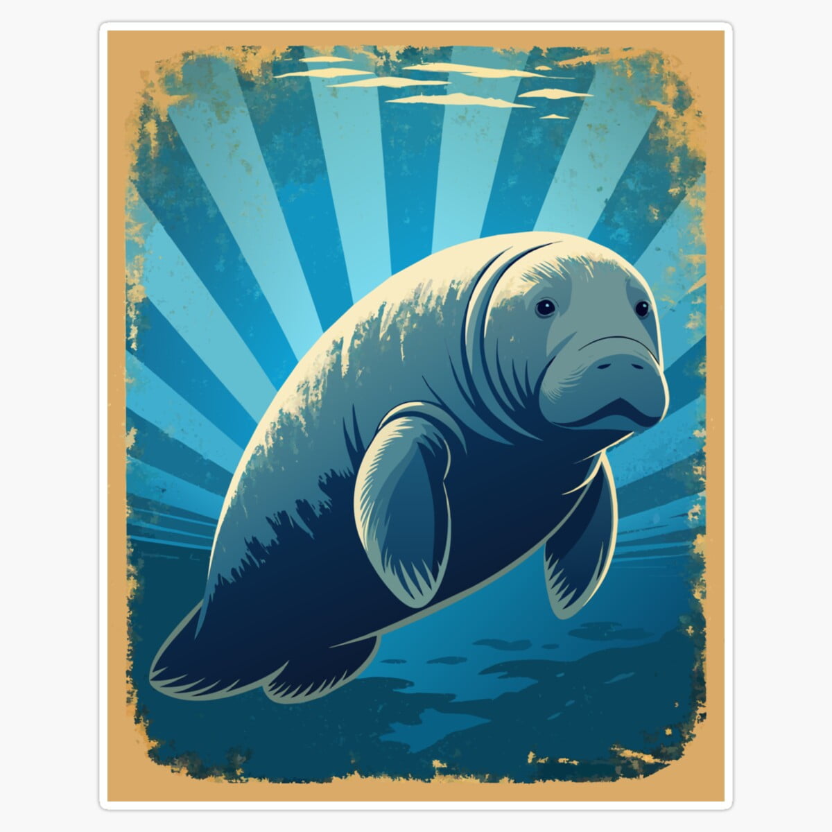 Maneki Manatee Vintage Underwater Blue Grunge Er, Phone Decal Water ...