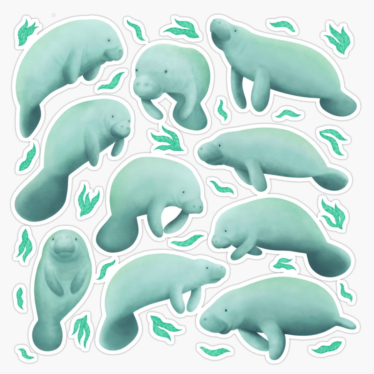 Maneki Manatees (Teal) Er, Phone Decal Water Bottle Stickers Car Decals ...