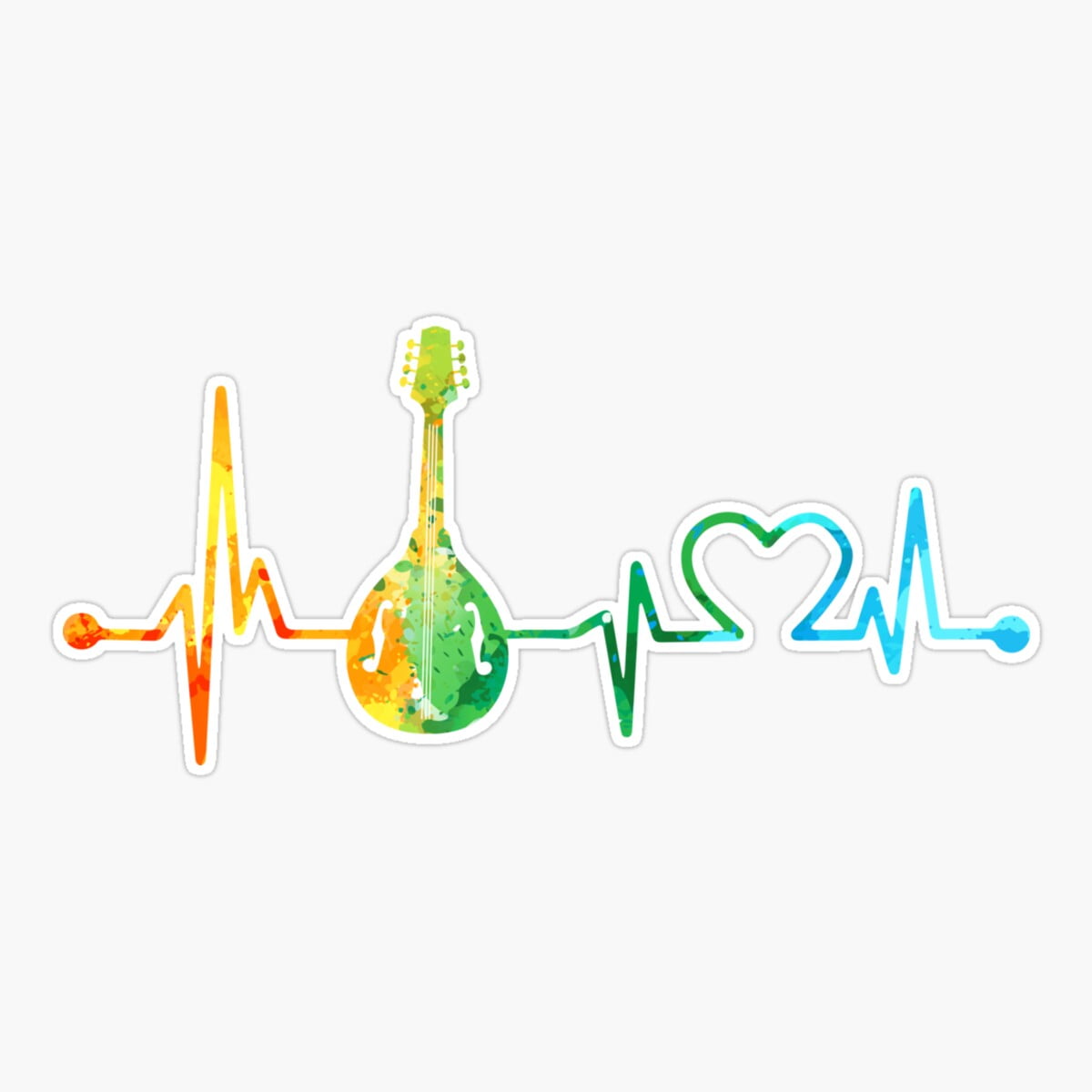 Maneki Mandolin Heartbeat Watercolor Er, Phone Decal Water Bottle ...