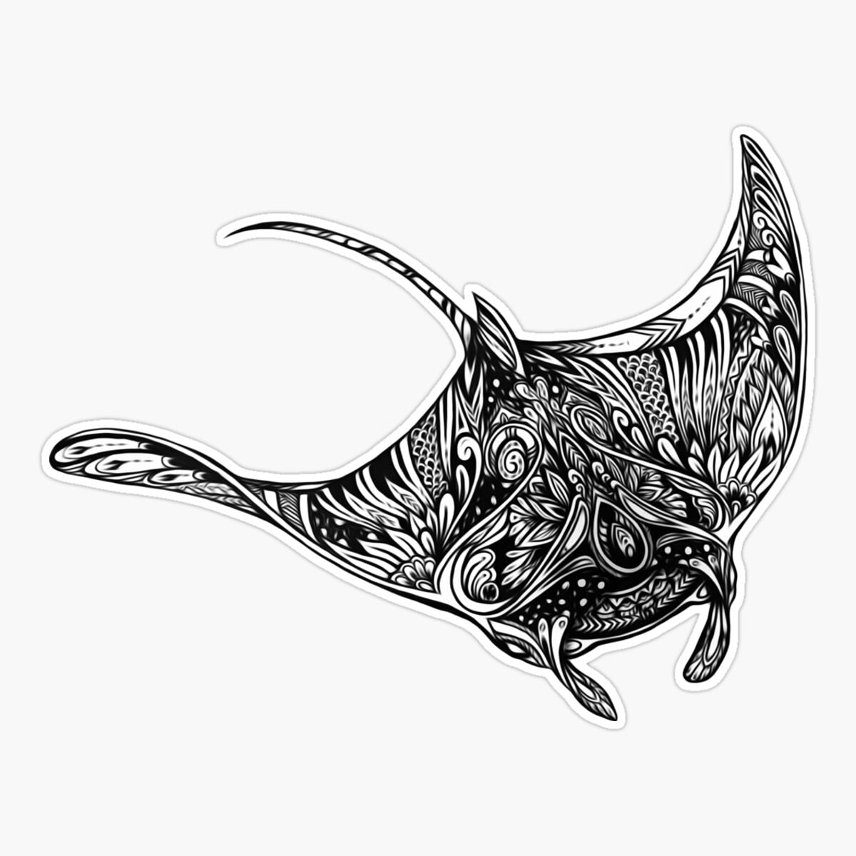 Maneki Manta Ray In Black Sticker, Phone Decal Water Bottle Stickers ...