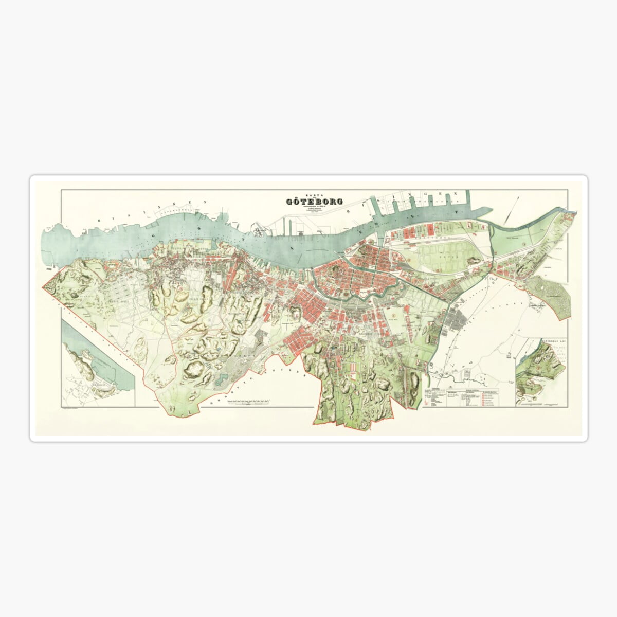Maneki Map O Gothenburg - 1888 Sticker, Phone Decal Water Bottle ...
