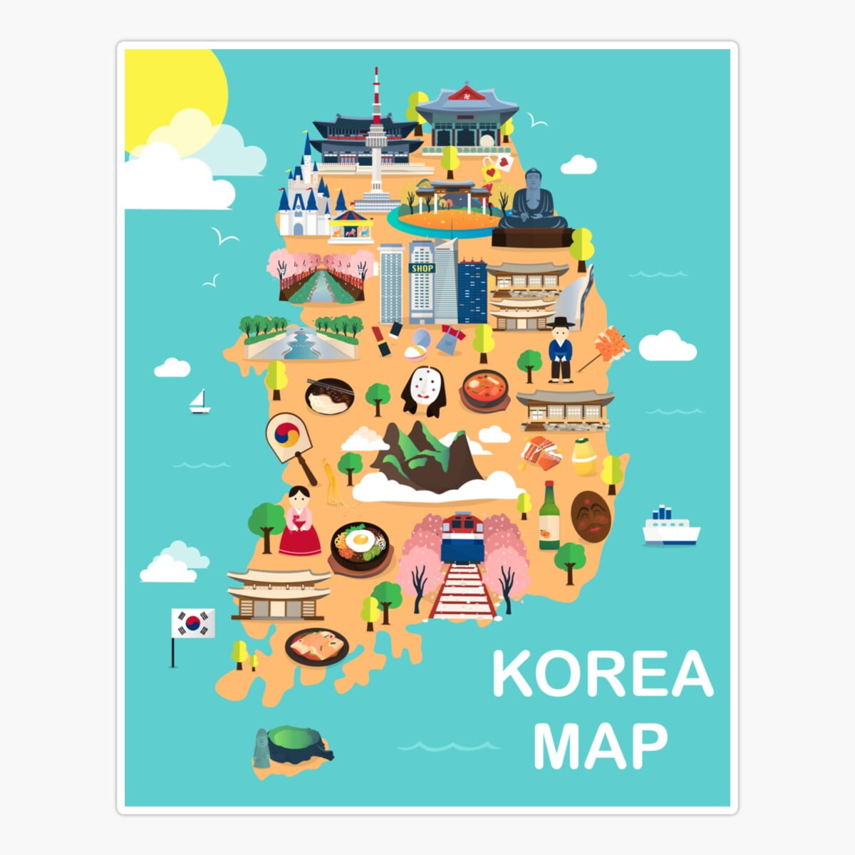 Maneki Map O Korea Sticker, Phone Decal Water Bottle Stickers Car ...