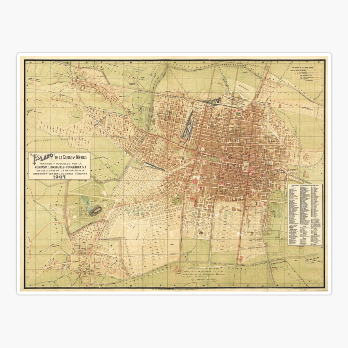 Maneki Map O Mexico City Rom 1907 (Plano De La Ciudad De Mexico ...