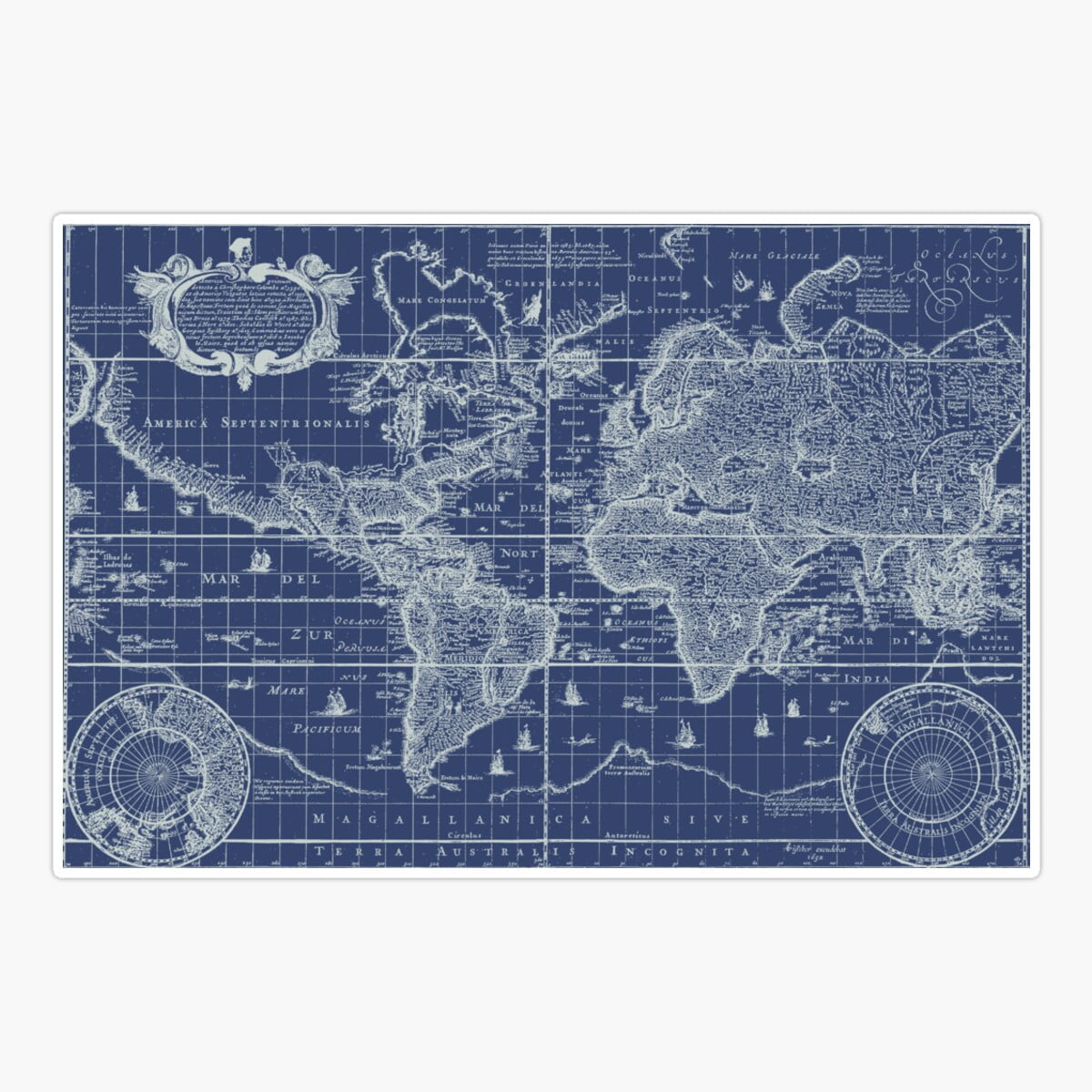 Maneki Map O The World Vintage Blueprint Sticker, Phone Decal Water ...