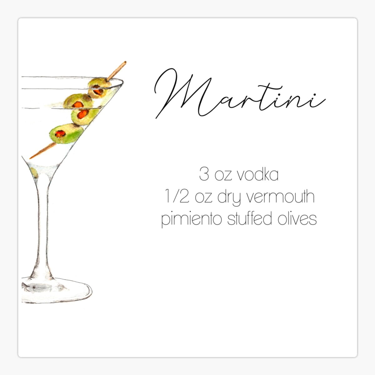 Maneki Martini Recipe Sticker, Phone Decal Water Bottle Stickers Car ...