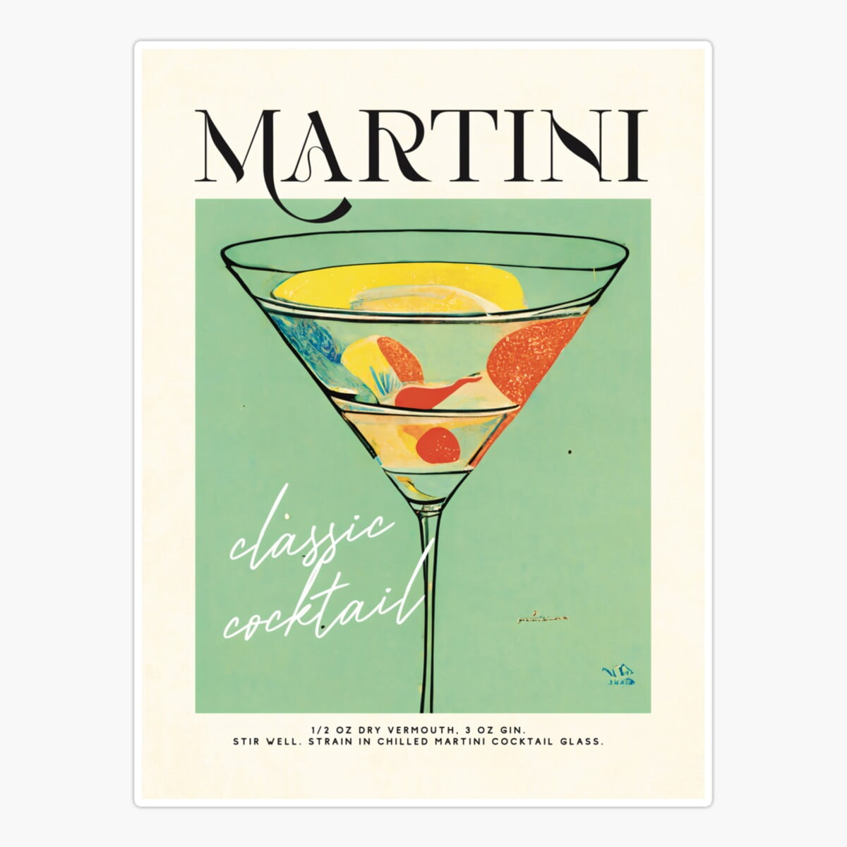 Maneki Martini Retro Cocktail Poster Green Clic Bar Prints, Vintage ...