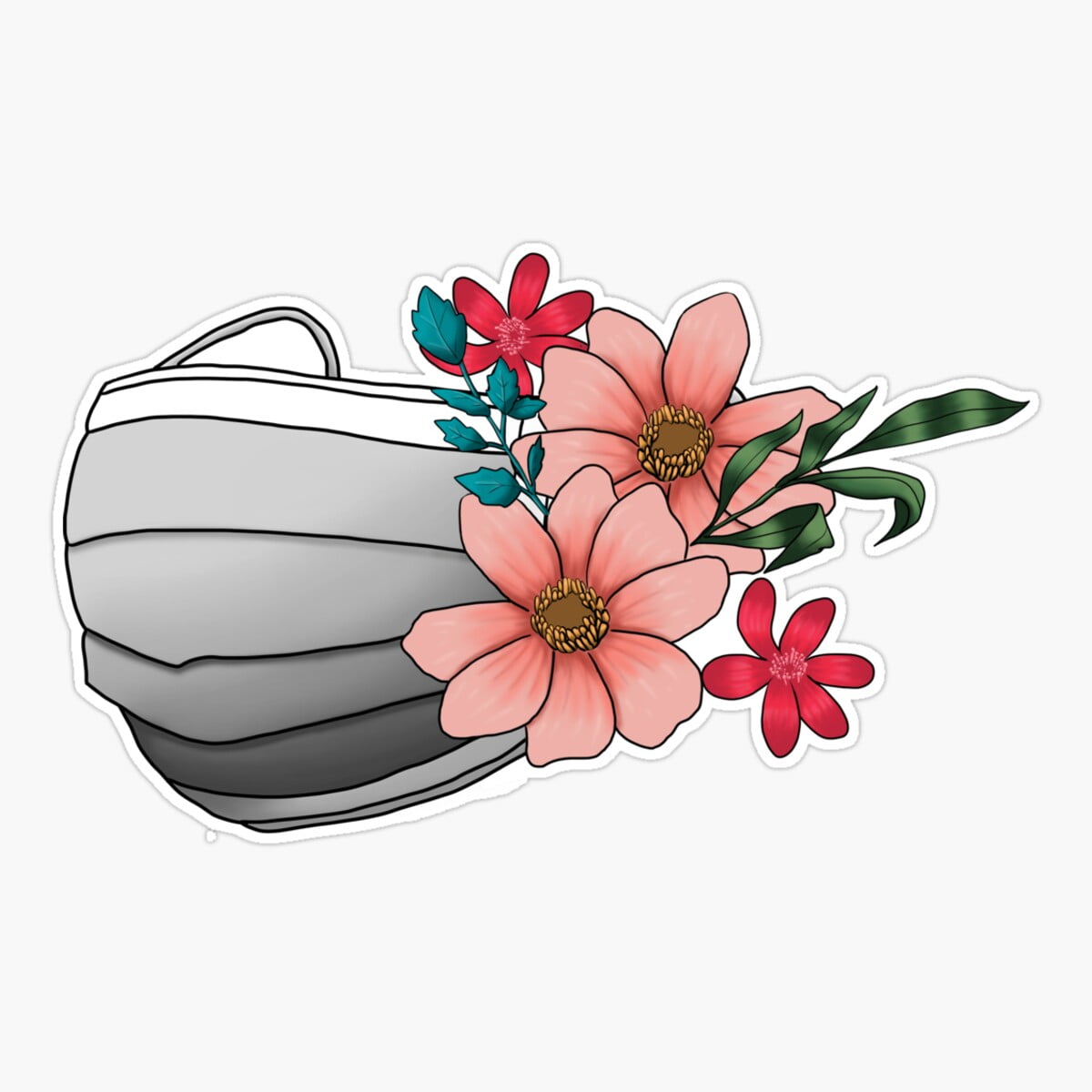 Maneki Mask With Flowers Er, Phone Decal Water Bottle Stickers Car ...