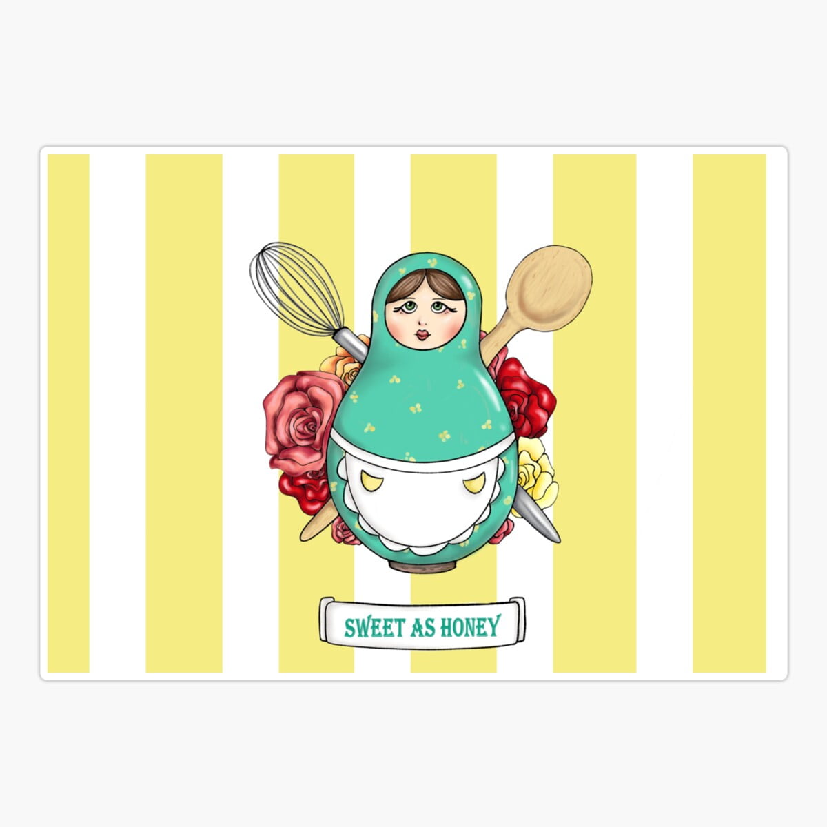 Maneki Matryoshka Sweet As Honey Sticker, Phone Decal Water Bottle ...