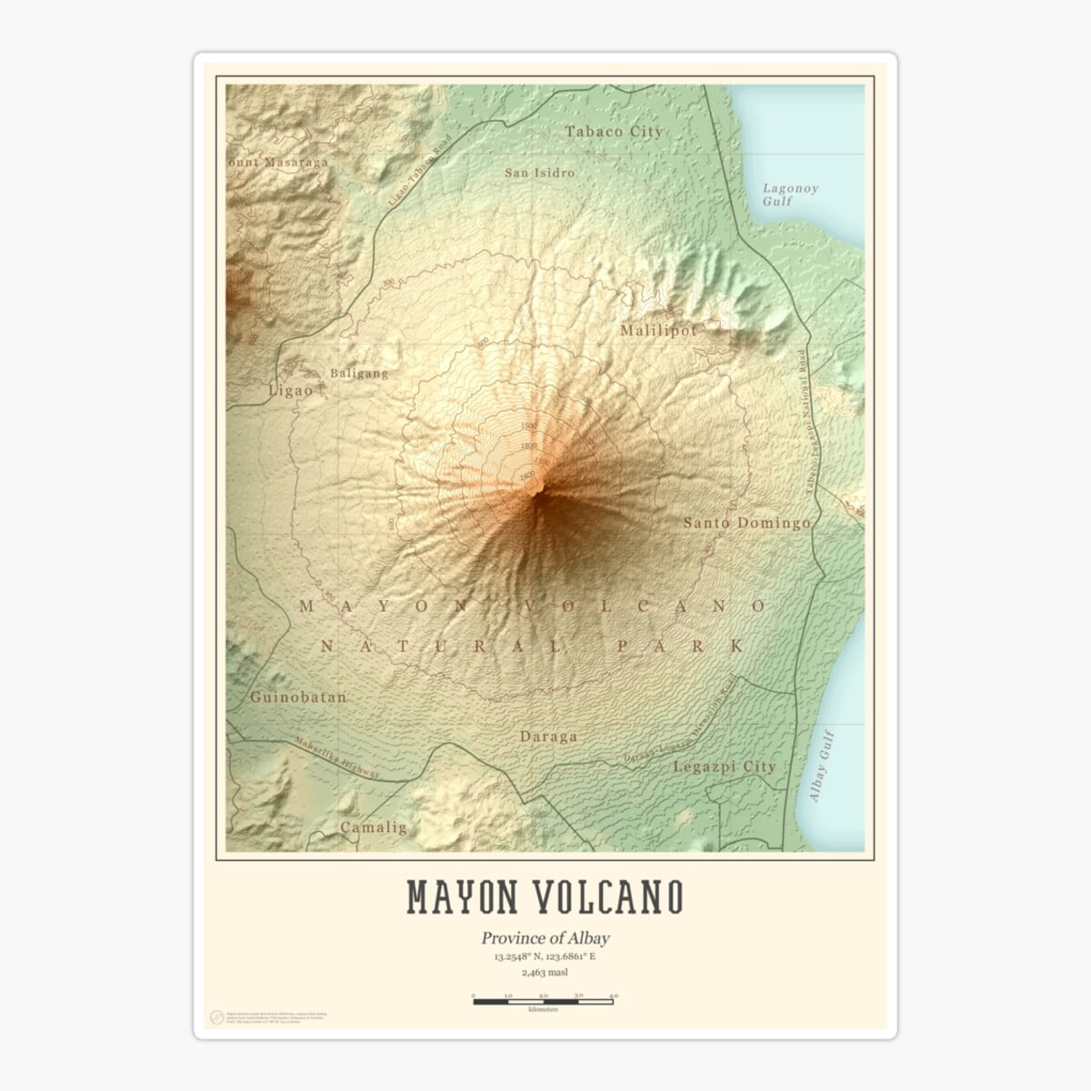 Maneki Mayon Volcano Map Sticker, Phone Decal Water Bottle Stickers Car ...