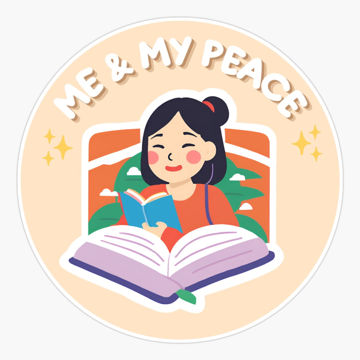Maneki Me & My Peace - Girl Reading Books Sticker, Phone Decal Water ...