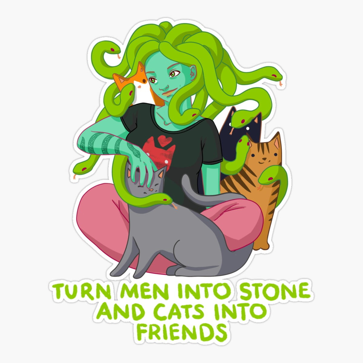 Maneki Medusa And Her Cats Sticker, Phone Decal Water Bottle Stickers ...