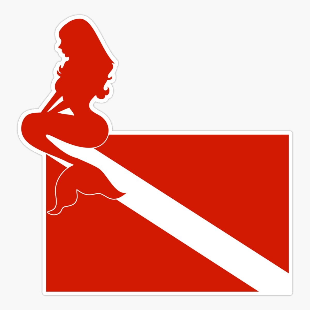 Maneki Mermaid Sitting On Diving Flag Sticker, Phone Decal Water Bottle ...