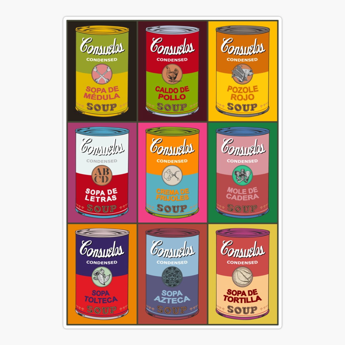 Maneki Mexican Andy Warhol Soups - Consuelos Pop Art Sticker, Phone ...