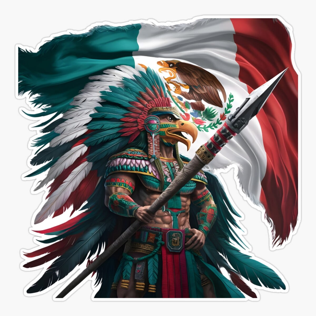 Maneki Mexican Eagle - Aztec Warrior Sticker, Phone Decal Water Bottle ...