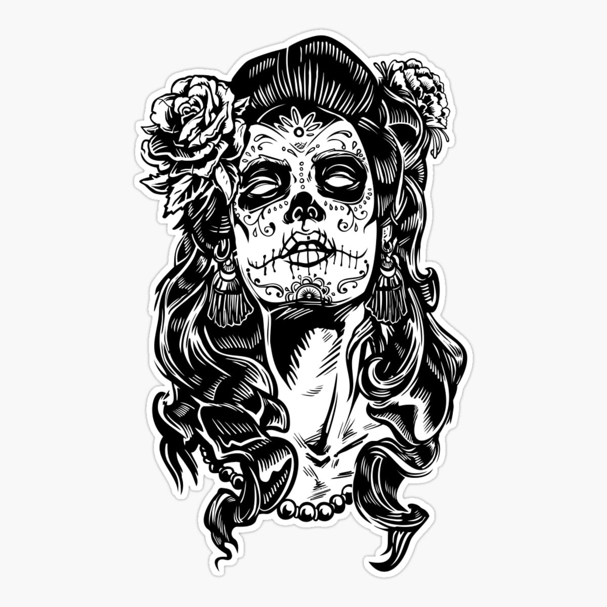 Maneki Mexican Tattoo Woman Day O The Dead Er, Phone Decal Water Bottle ...