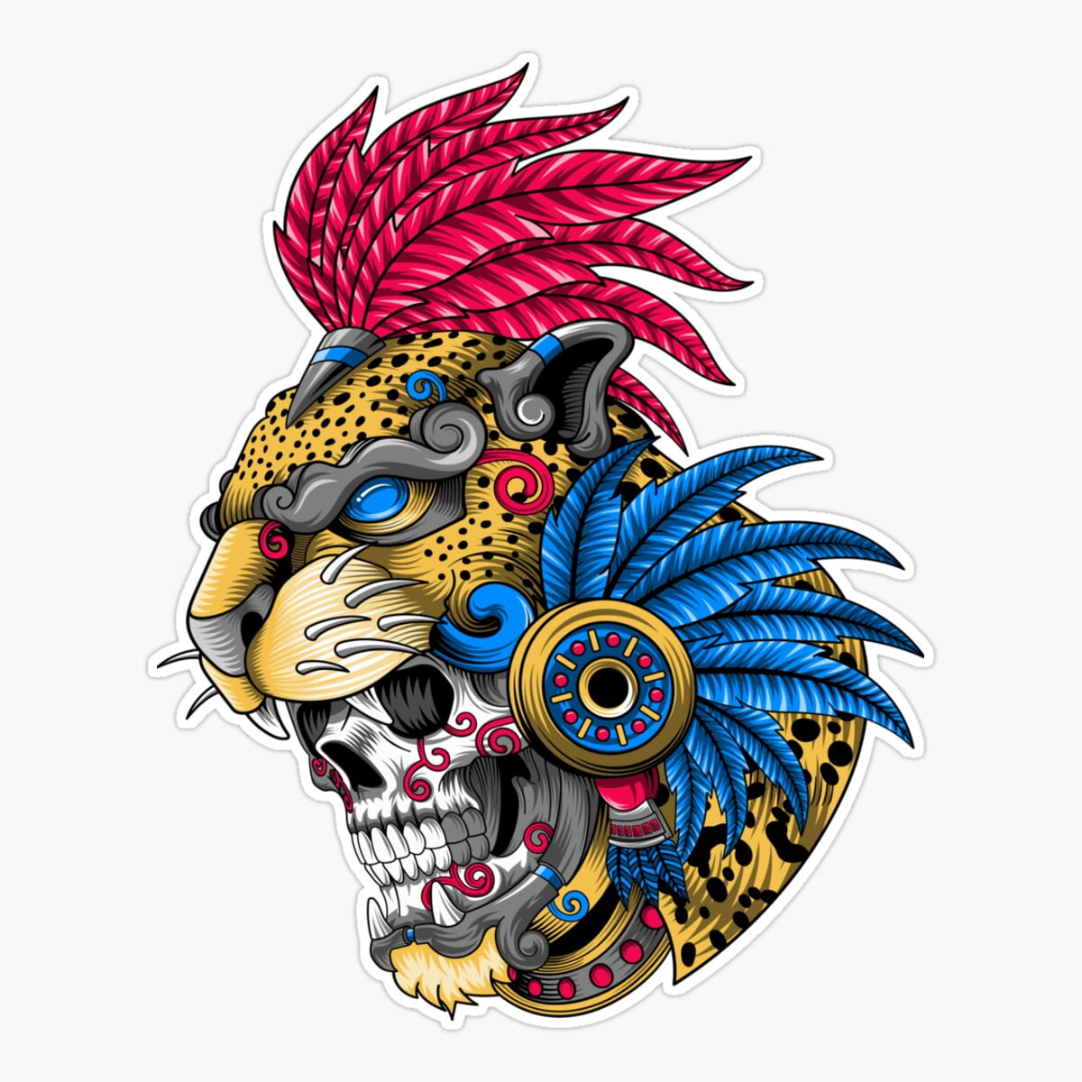 Maneki Mexican Warrior Aztec Jaguar Sticker, Phone Decal Water Bottle ...