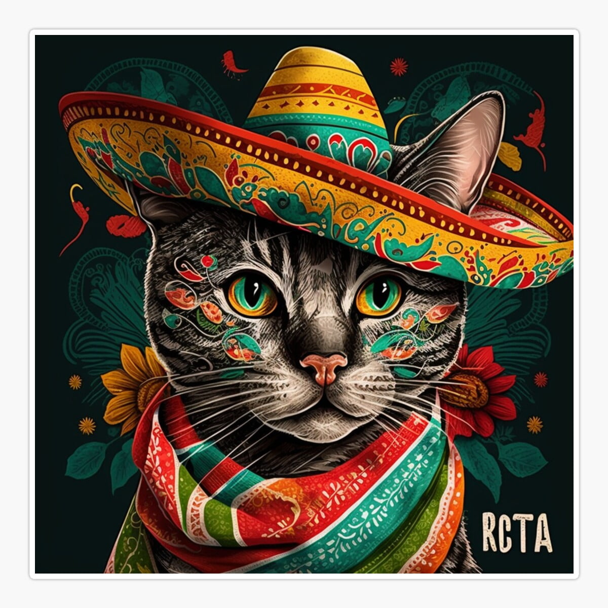 Maneki Mexicat - Cat Rom Mexico Sticker, Phone Decal Water Bottle ...