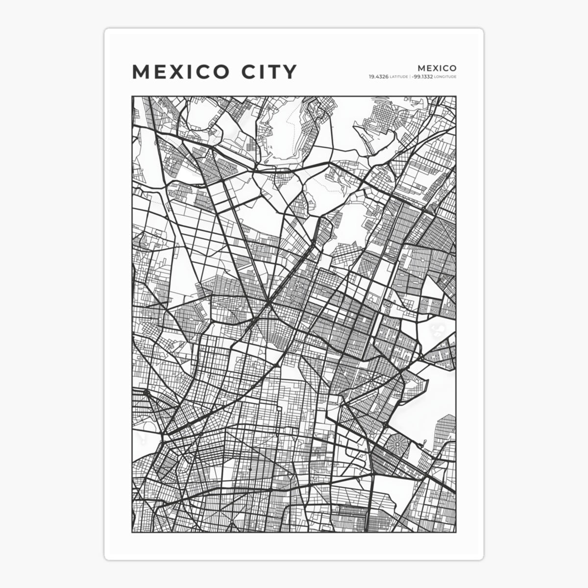 Maneki Mexico City Mexico Street Layout Map Sticker, Phone Decal Water ...