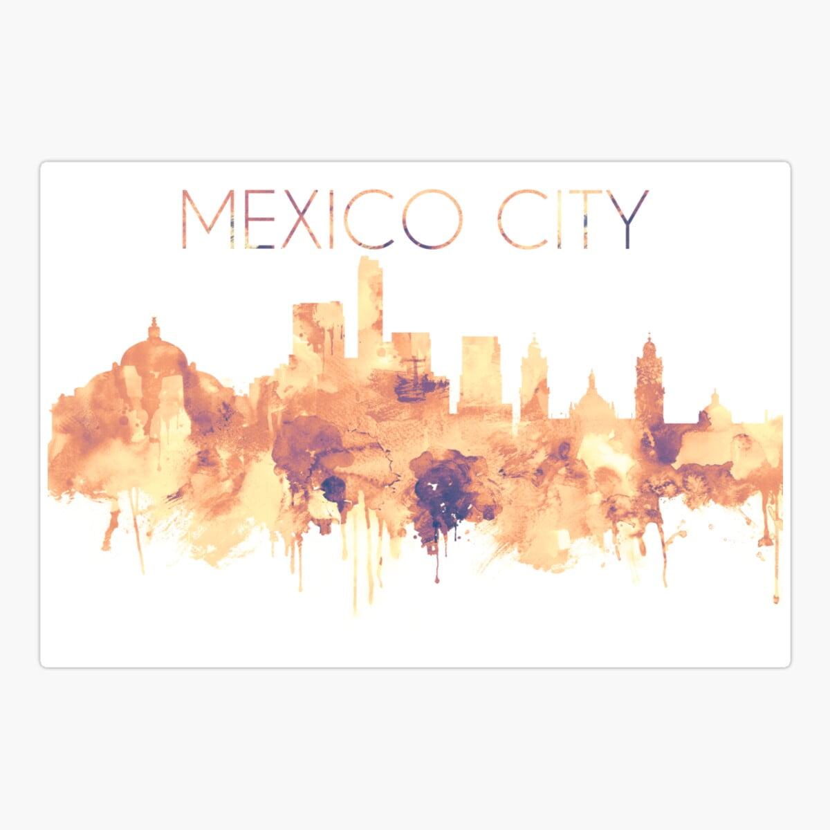 Maneki Mexico City Skyline Watercolor Cityscape Sticker, Phone Decal ...