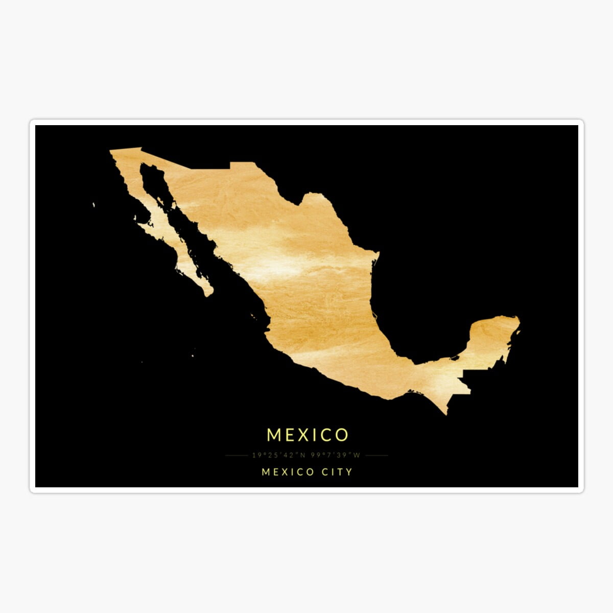 Maneki Mexico Map In Gold Color Sticker, Phone Decal Water Bottle ...