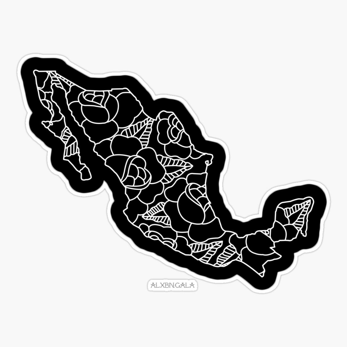 Maneki Mexico Map White Outline Sticker, Phone Decal Water Bottle ...