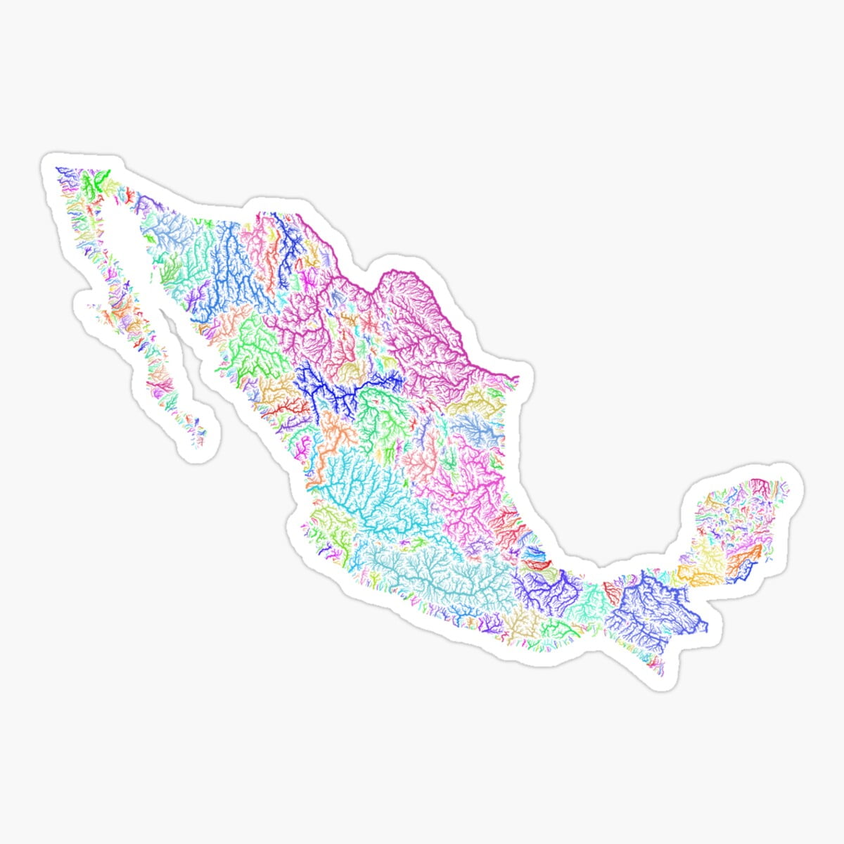 Maneki Mexico River Basin Map In Rainbow Colours With White Background ...