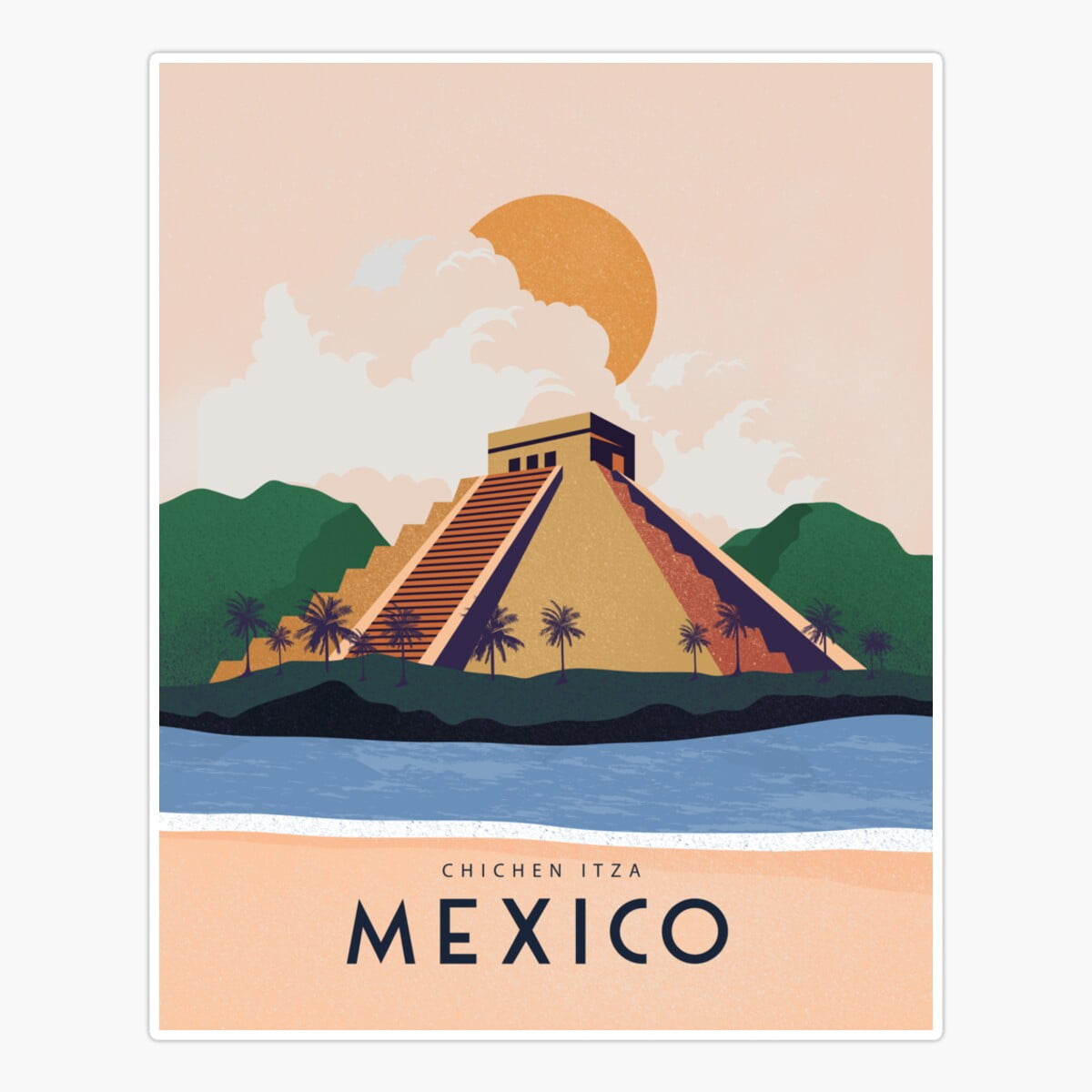 Maneki Mexico Travel Poster Chichen Itza Sticker, Phone Decal Water ...