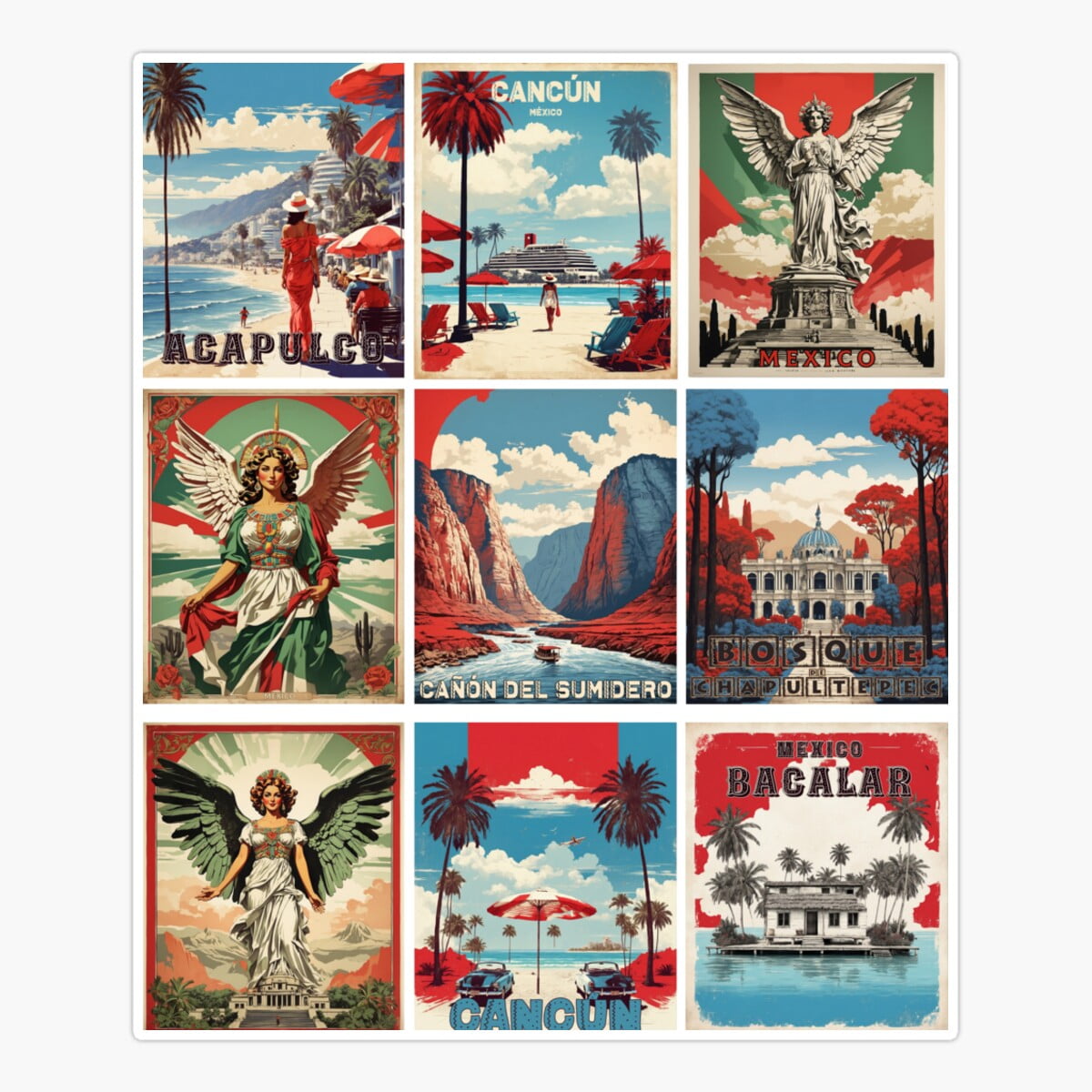 Maneki Mexico Vintage Tourism Posters Sticker Pack 4 Sticker, Phone ...