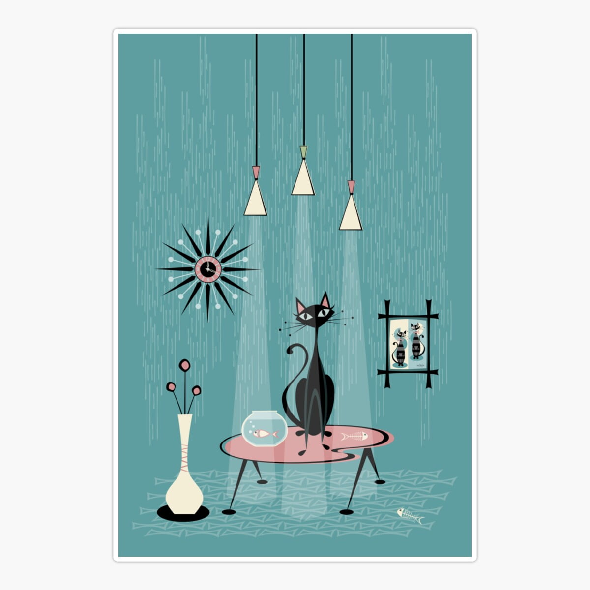 Maneki Mid Century Mischie / Cat Red-Handed I B Sticker, Phone Decal ...