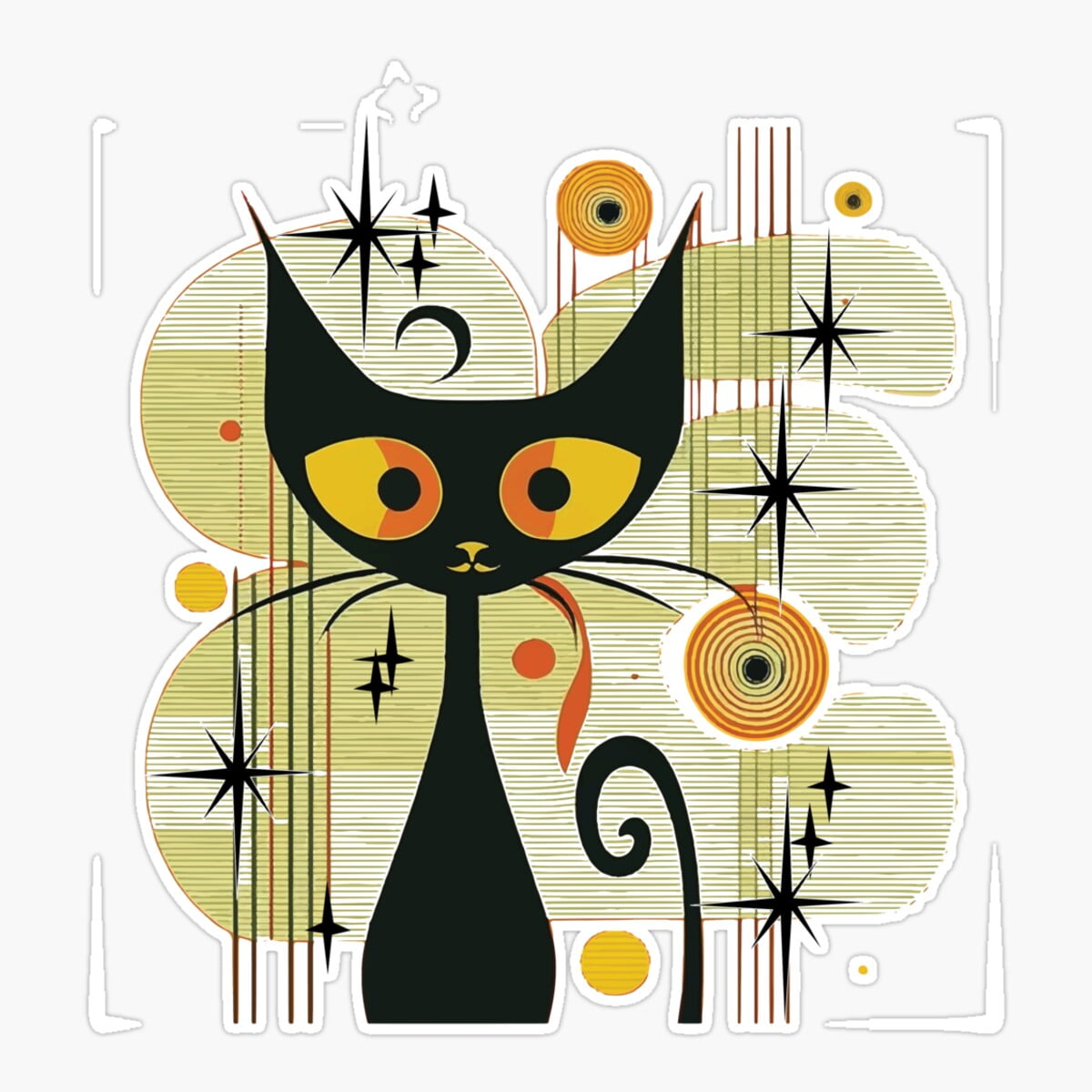 Maneki Mid Century Modern Atomic Cat, Retro Black Cat, Mcm Cat Sticker ...