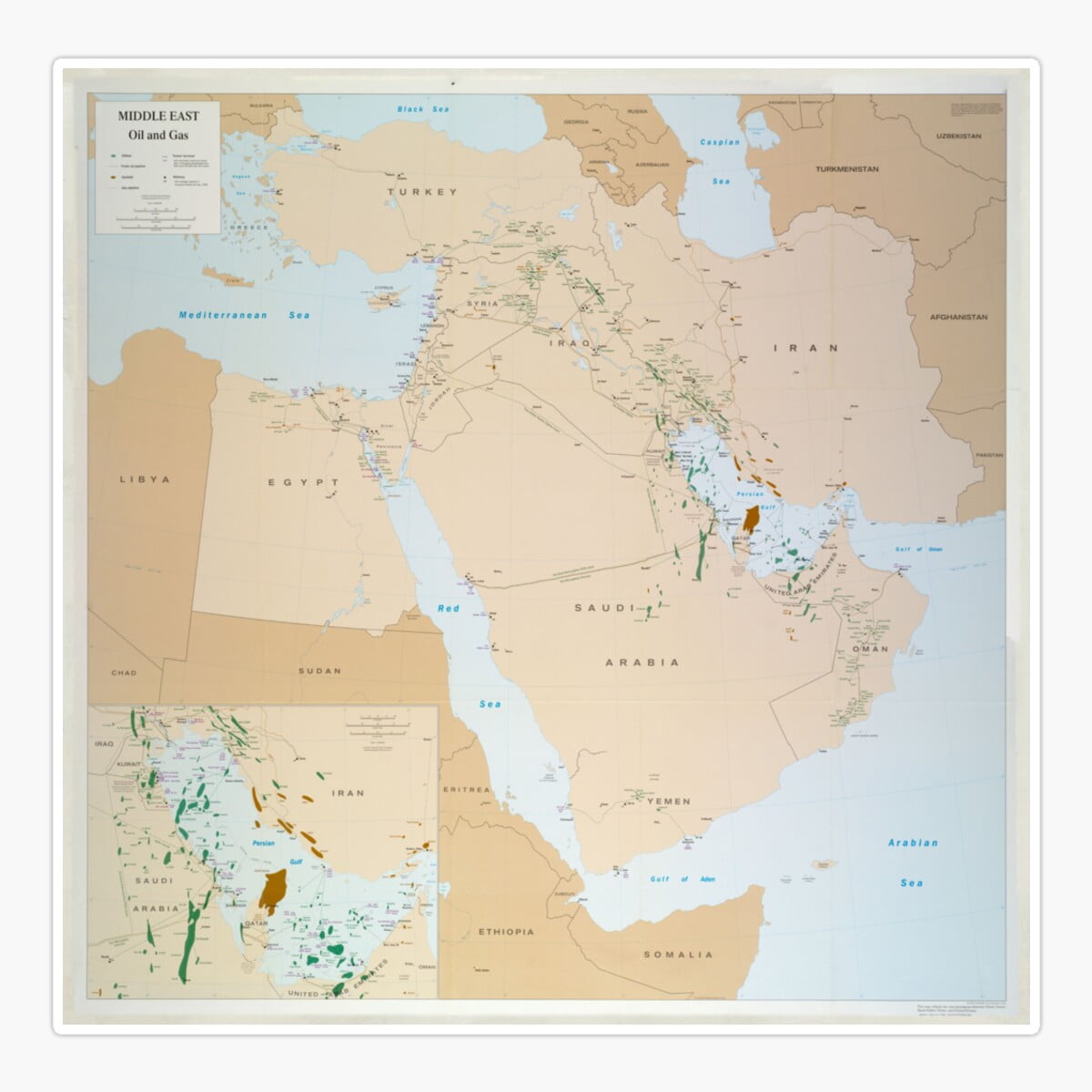Maneki Middle East Oil Ields Map (1993) Sticker, Phone Decal Water ...