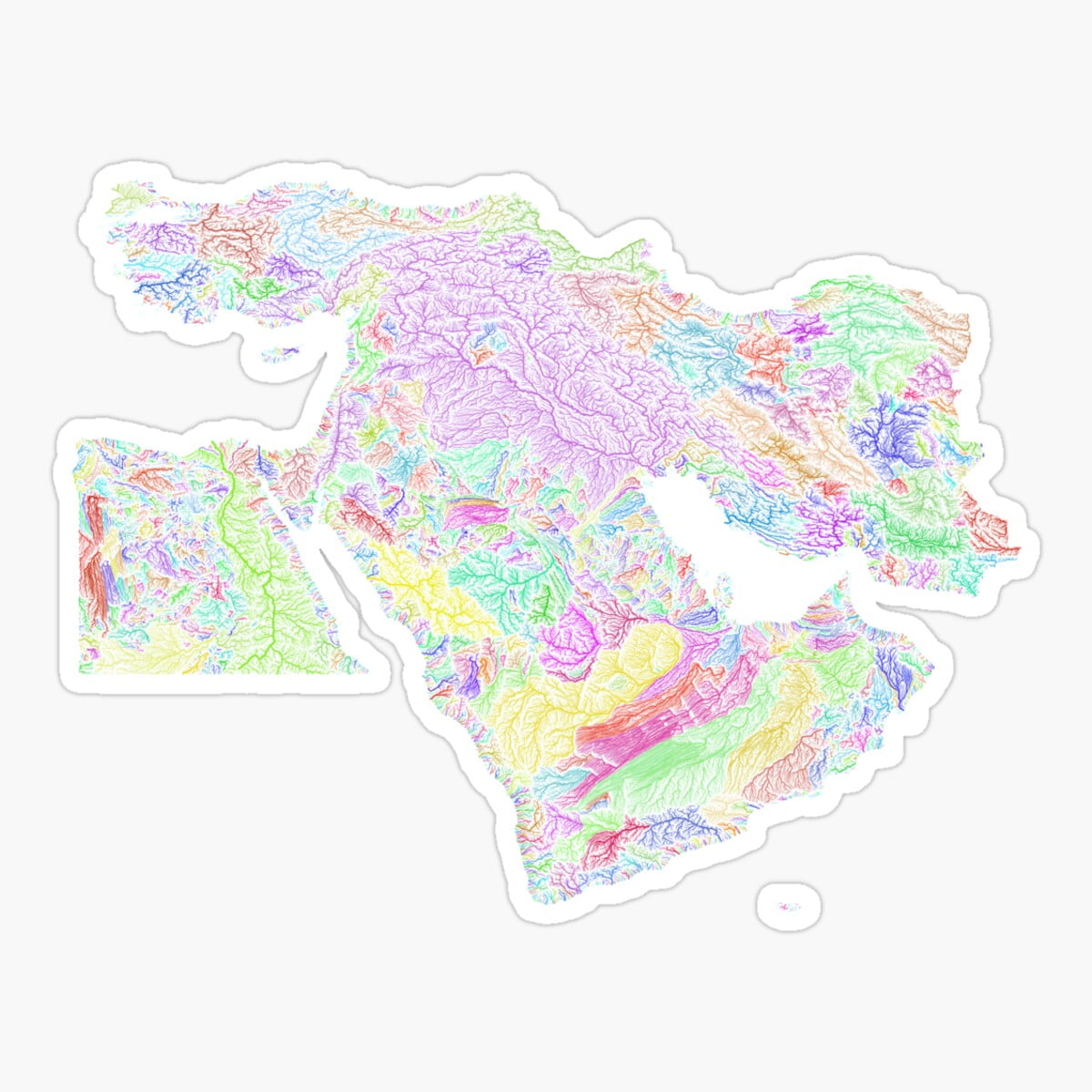 Maneki Middle East River Basin Map In Rainbow Colours With White ...
