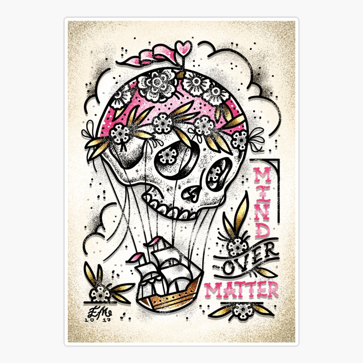 Maneki Mind Over Matter Skull Hot Air Balloon Cute Traditional Tattoo ...