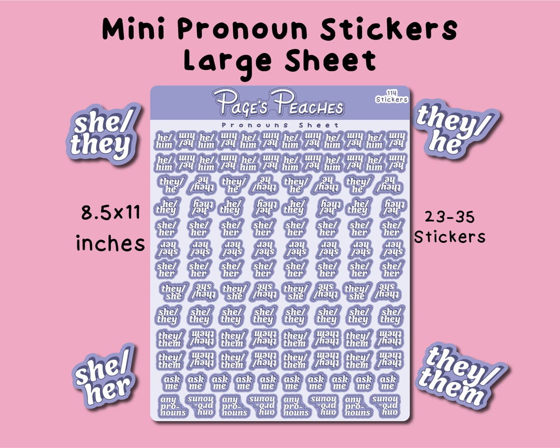 Maneki Mini Pronouns Er Sheet Bulk Small Pronoun Ers For Name Tags And ...