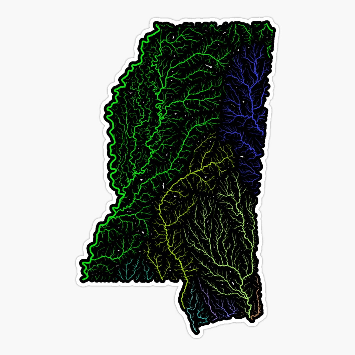 Maneki Mississippi River Basin Map In Rainbow Colours With Black ...