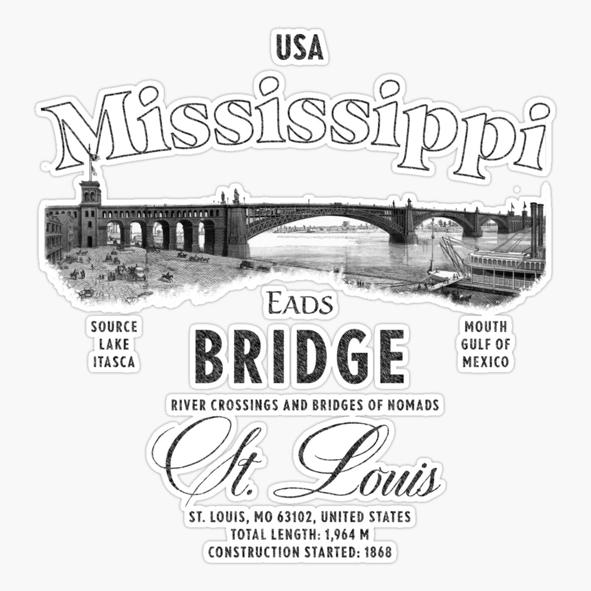 Maneki Mississippi River Eads Bridge St Louis Usa Sticker, Phone Decal ...