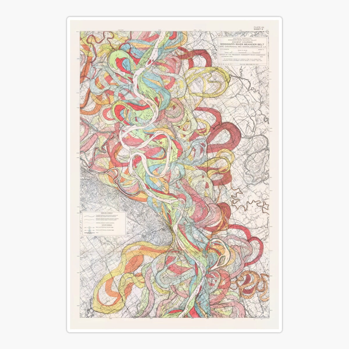 Maneki Mississippi River Meander Belt Map Sticker, Phone Decal Water ...