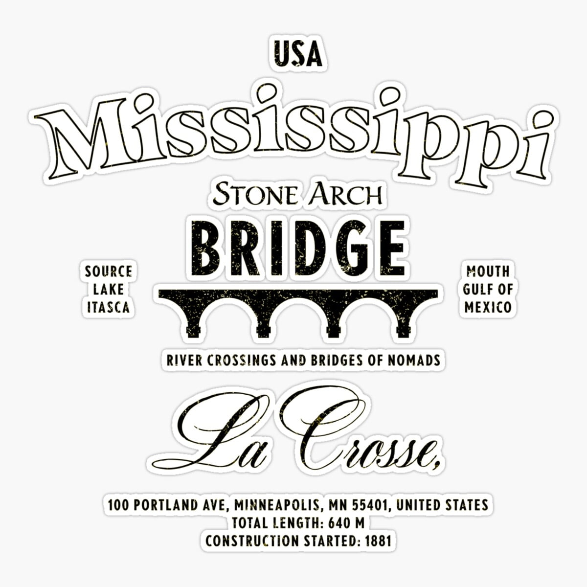 Maneki Mississippi River Stone Arch Bridge La Crosse Usa Sticker, Phone ...