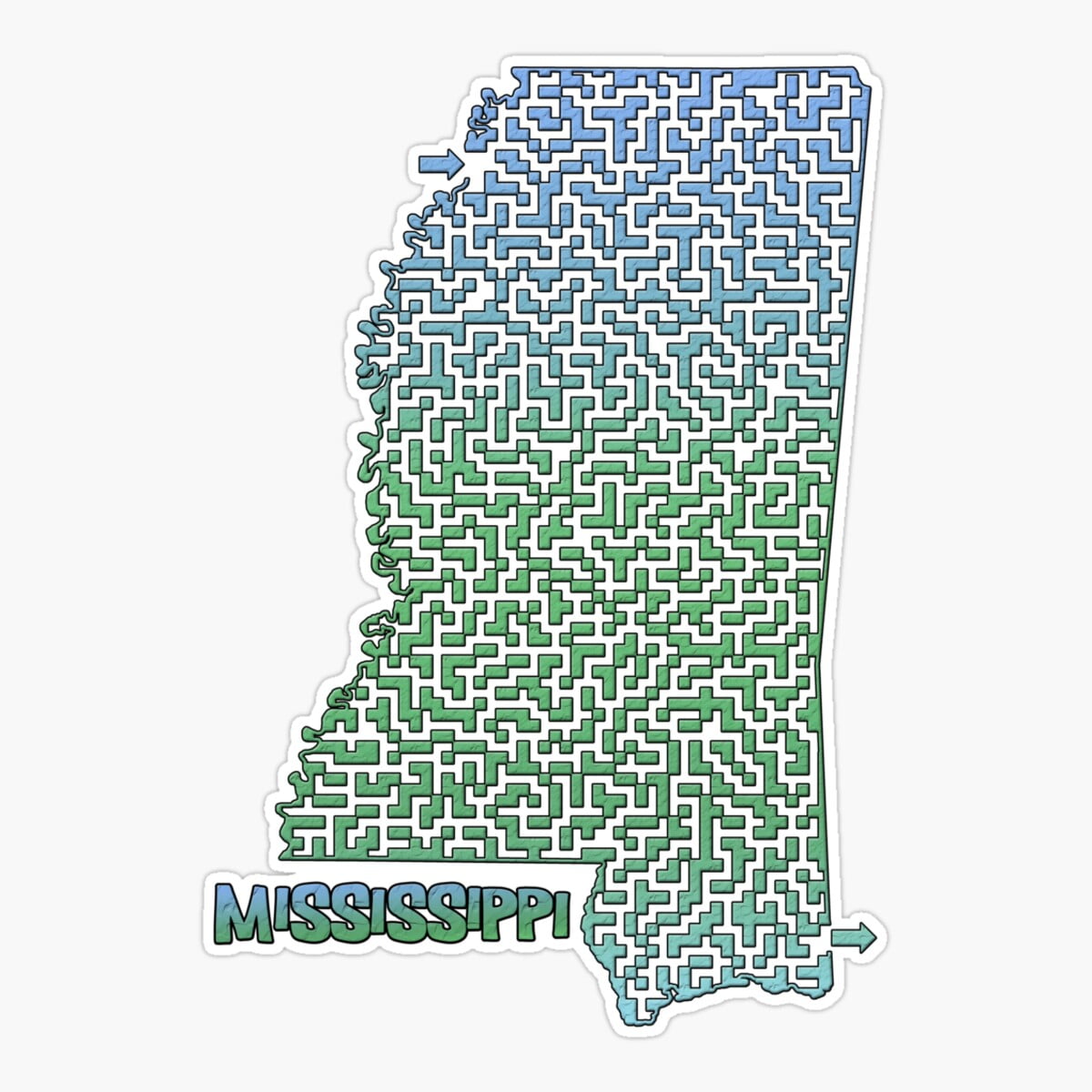 Maneki Mississippi State Outline Maze & Labyrinth Sticker, Phone Decal ...