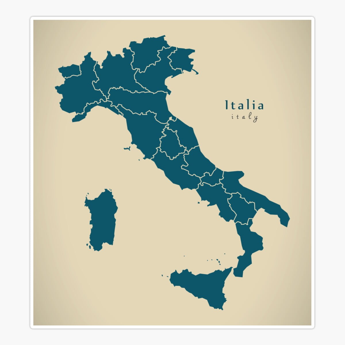 Maneki Modern Map - Italia With Regions Sticker, Phone Decal Water ...