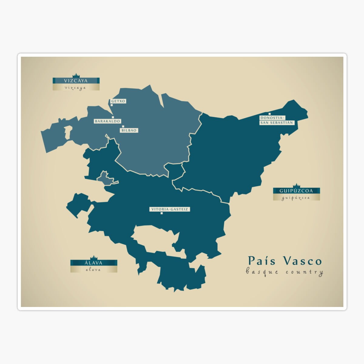 Maneki Modern Map - Pais Vasco Region Map Spain Es Sticker, Phone Decal ...