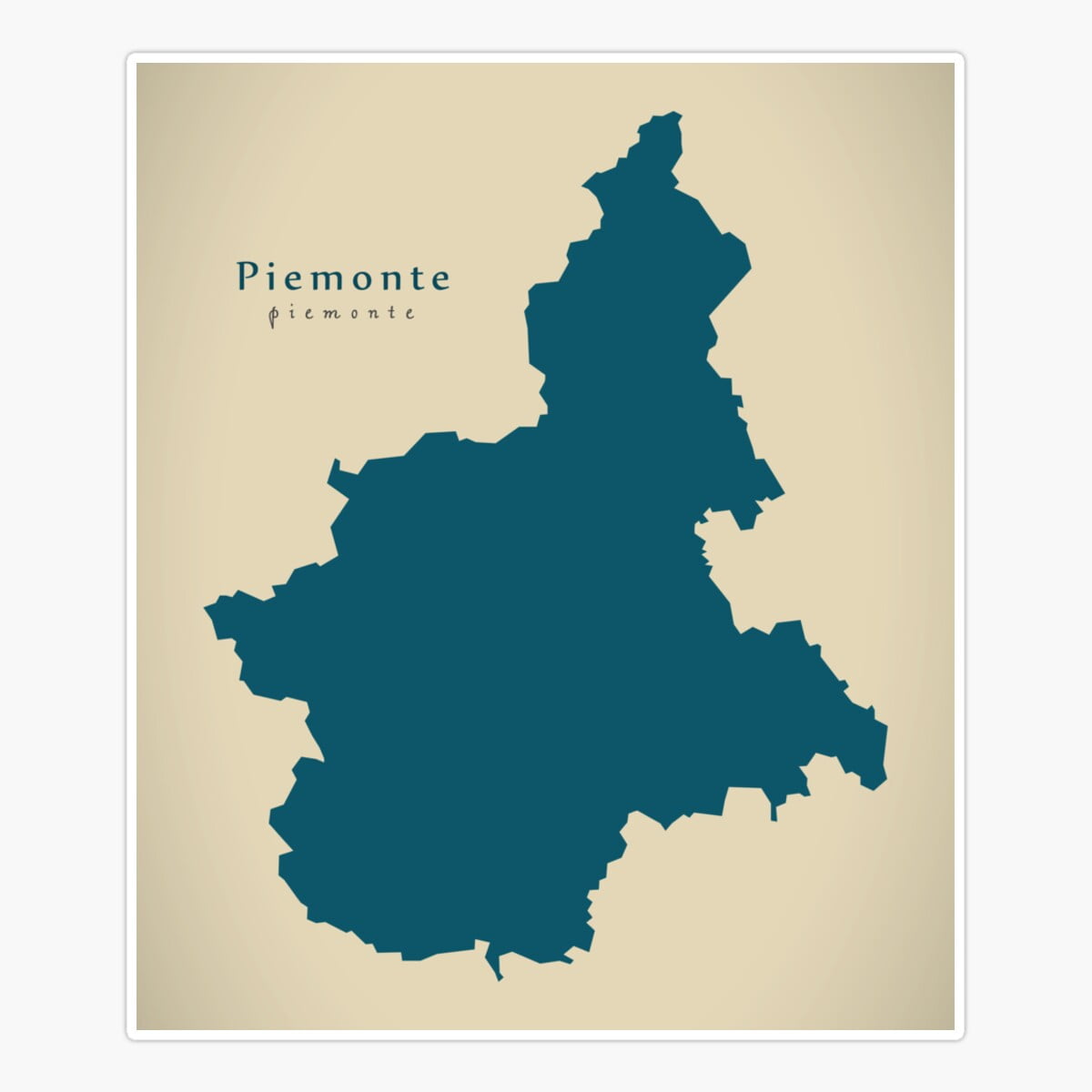 Maneki Modern Map - Piemonte Region Italy Sticker, Phone Decal Water ...